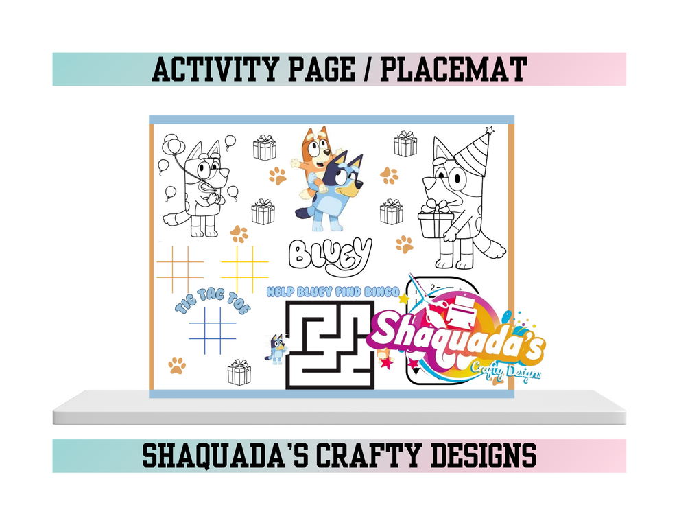 Bluey Birthday Activity Page / Placemat – Shaquada's Crafty Designs
